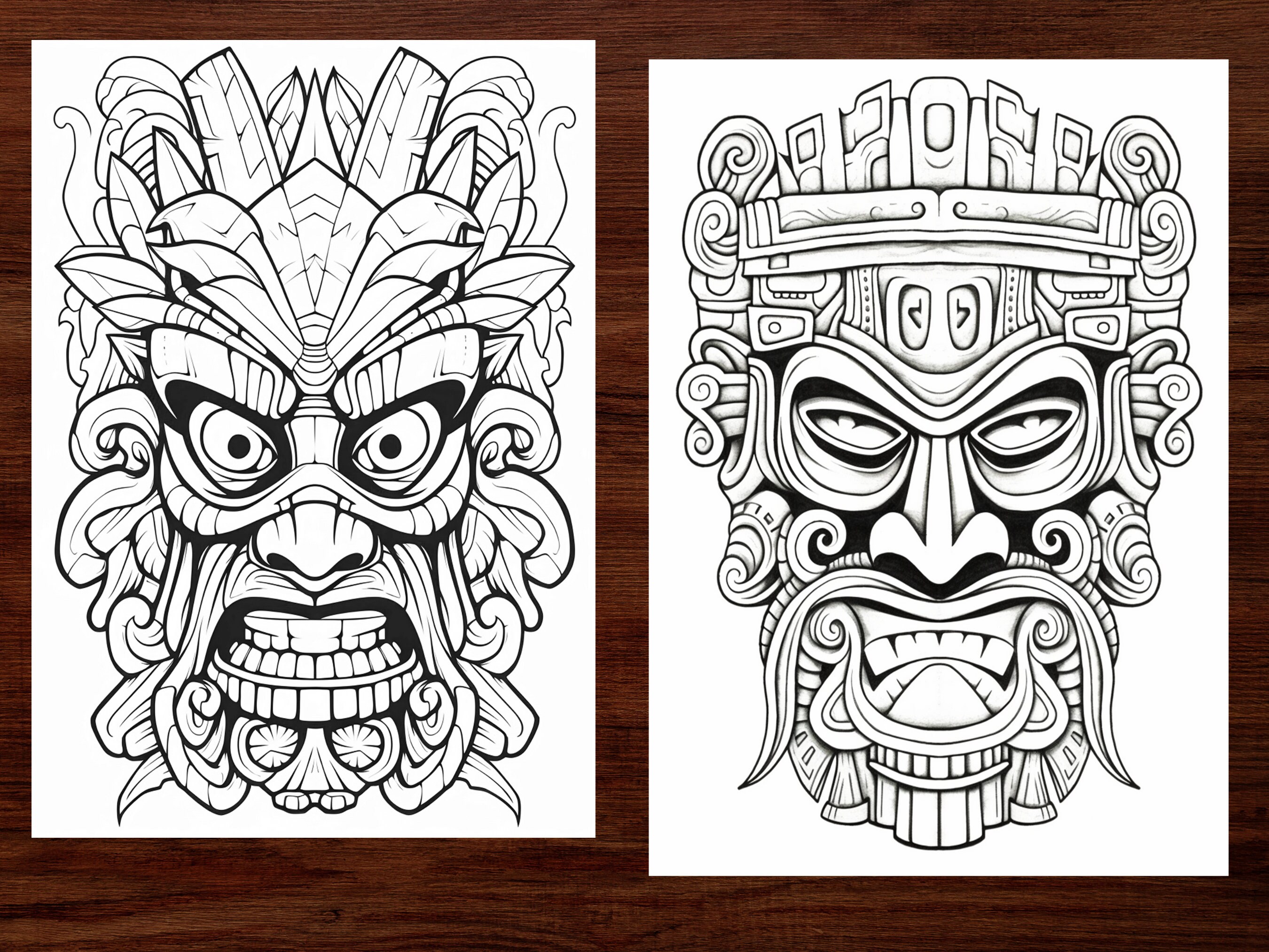 Polynesian Art Tiki Mask Coloring Page Tiki Tropical Coloring - Etsy