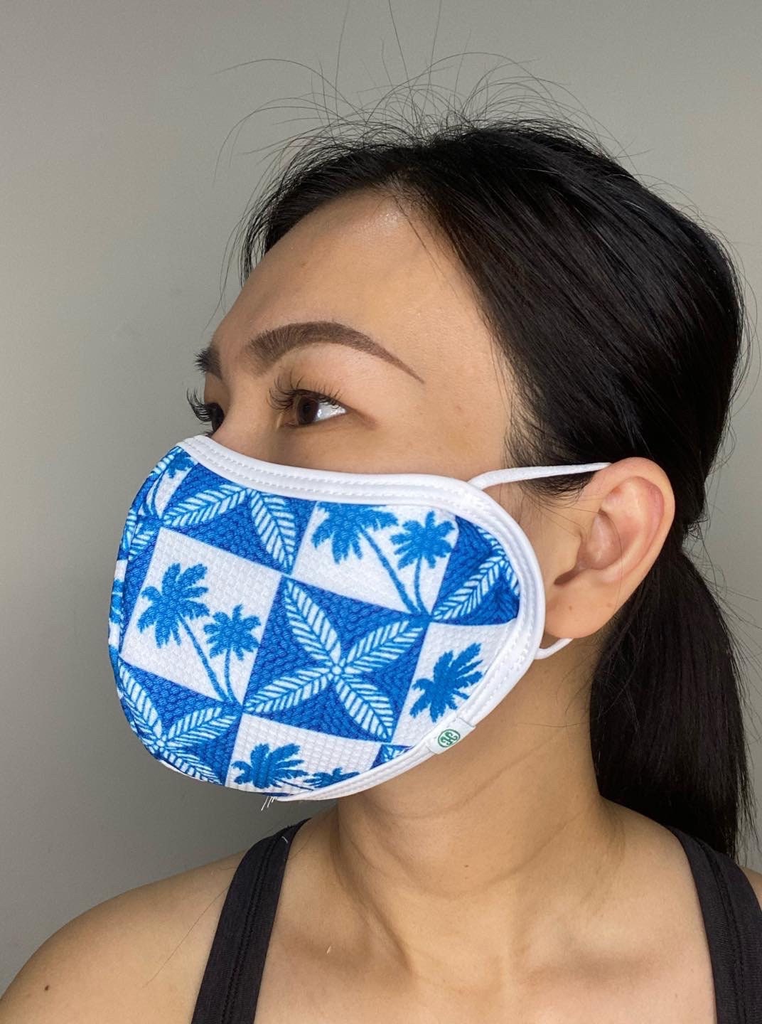 Face Masks Hawaiian Aloha Print Blue White Palm Tree Quilt - Etsy