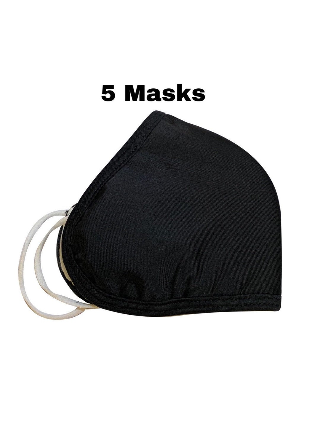 5 Mask - 4 Layer Face Masks Solid Black Super Comfortable Soft Ear ...