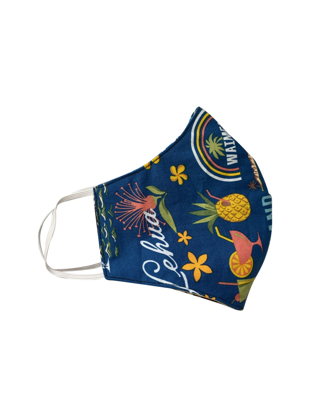 Face Masks 3 Layer Filter Cotton Hawaiian Aloha Print Blue Surf Logo ...