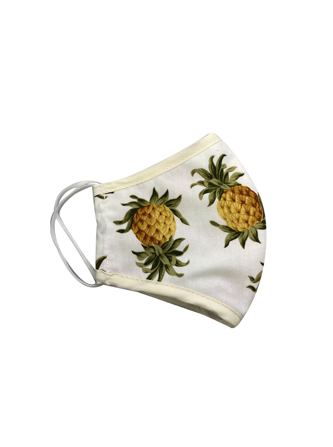 Face Masks 3 Layer Filter Cotton Hawaiian Aloha Print White Pineapple ...