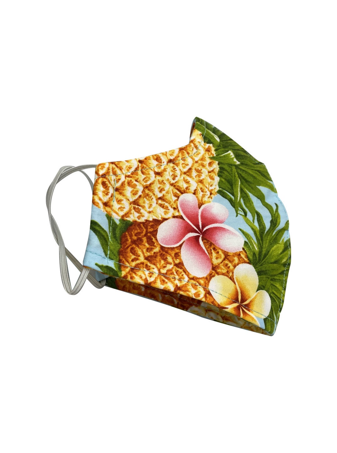 Face Masks 3 Layer Filter Aloha Print Blue Pineapple Pink Plumeria ...