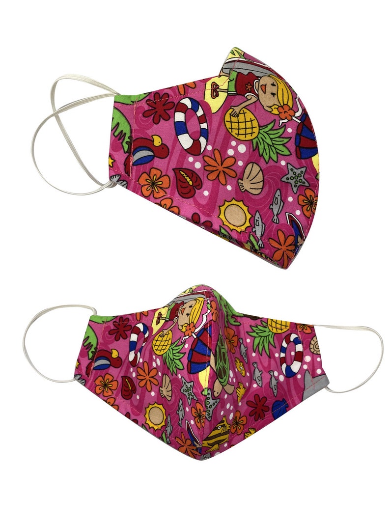 Face Masks 3 Layer Filter Cotton Hawaiian Aloha Print Island Boy & Girl ...