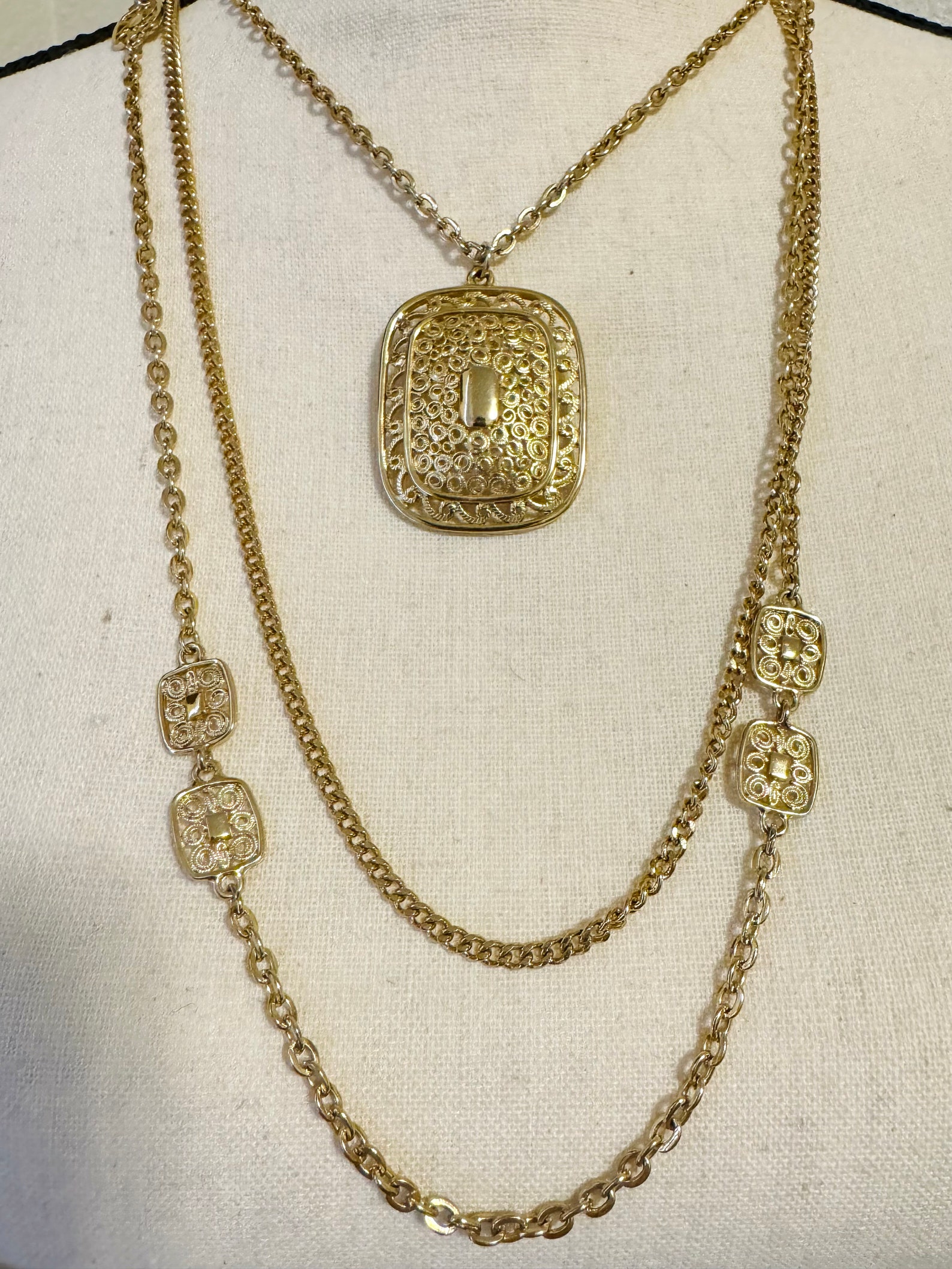 Vintage Open Scroll Work Triple Strand Abstract Necklace 21 - Etsy