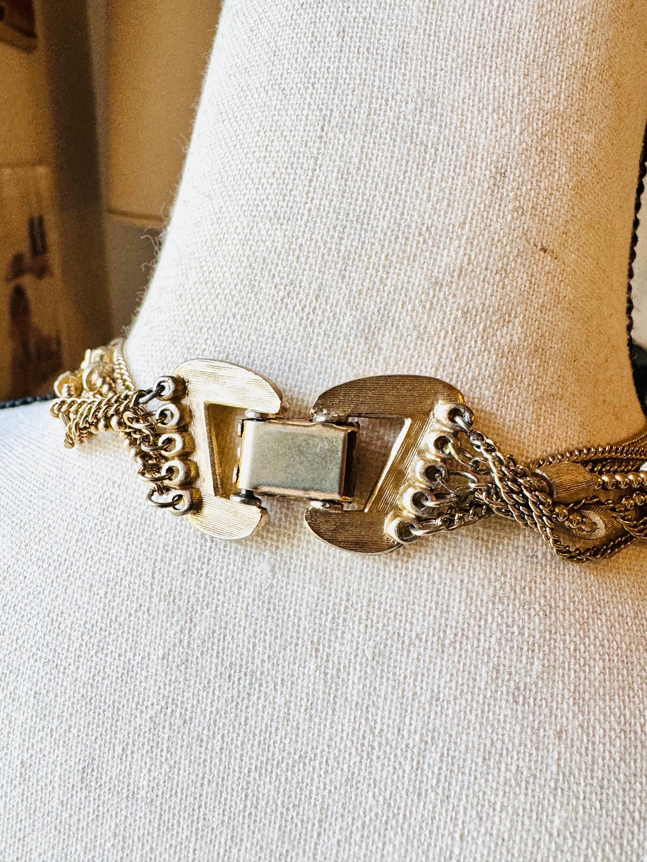 Vintage Ornate Clasp 6 Strand Multi Strand Light Gold Tone Graduated ...