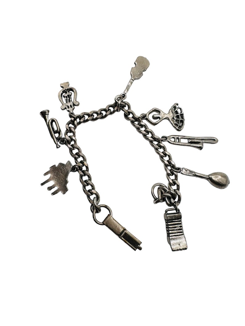 Vintage Musical Instrument Dance Silver Tone Charm Bracelet 7 3/4” (N ...