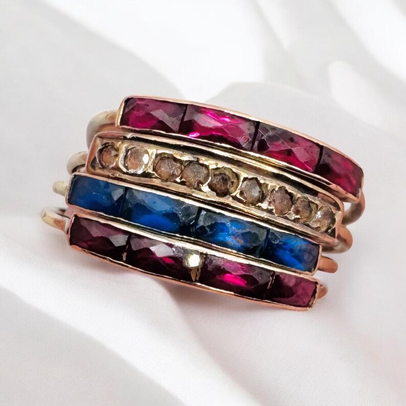 Antique Early 1900s Edwardian 14k Gold Ruby, Saphire Stack Ring 3 ...