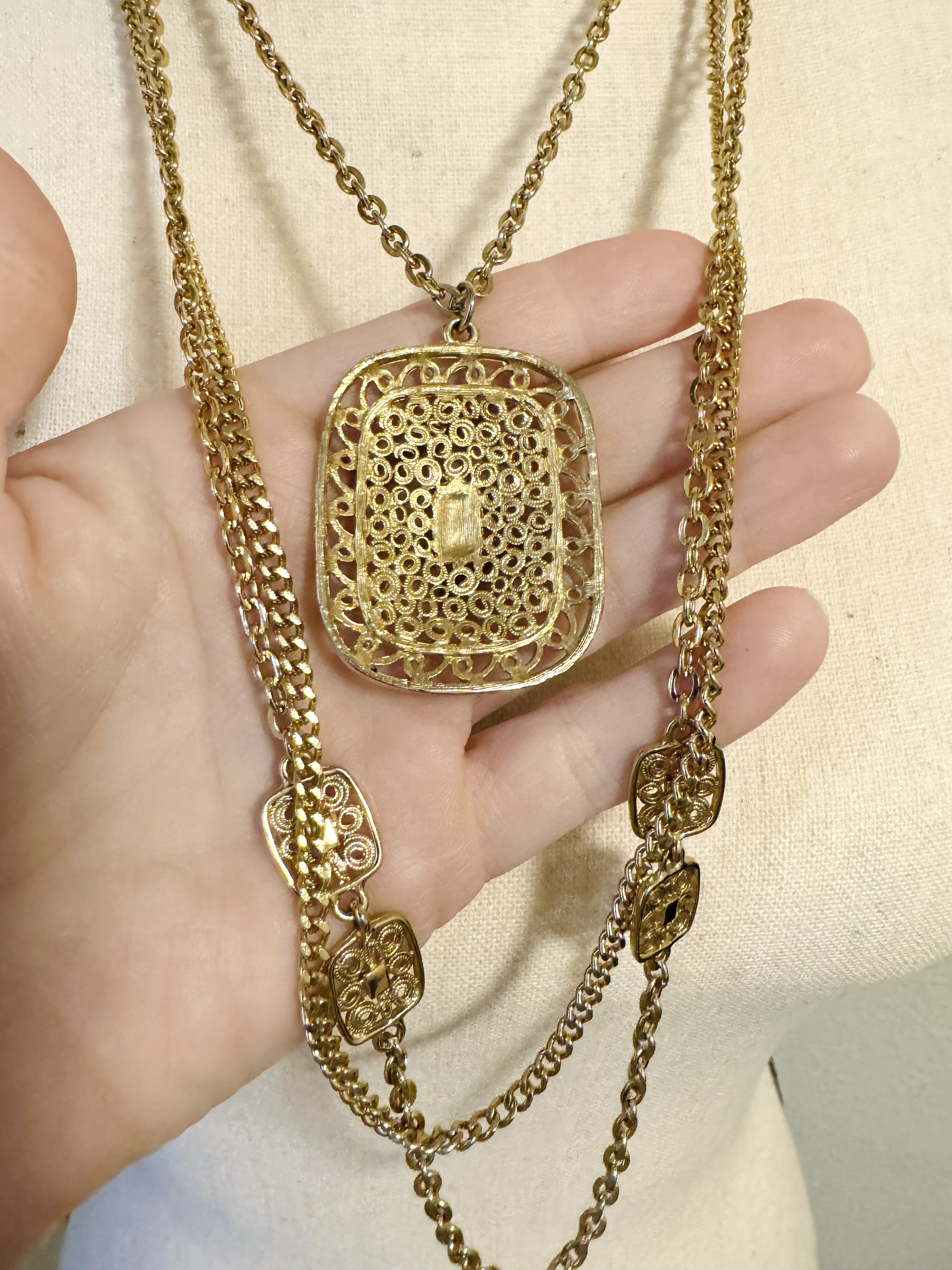 Vintage Open Scroll Work Triple Strand Abstract Necklace 21 - Etsy