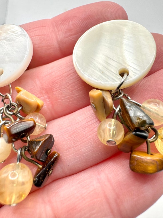 Vintage MOP Shell Natural Stone Clip on Earrings 2” - Gem
