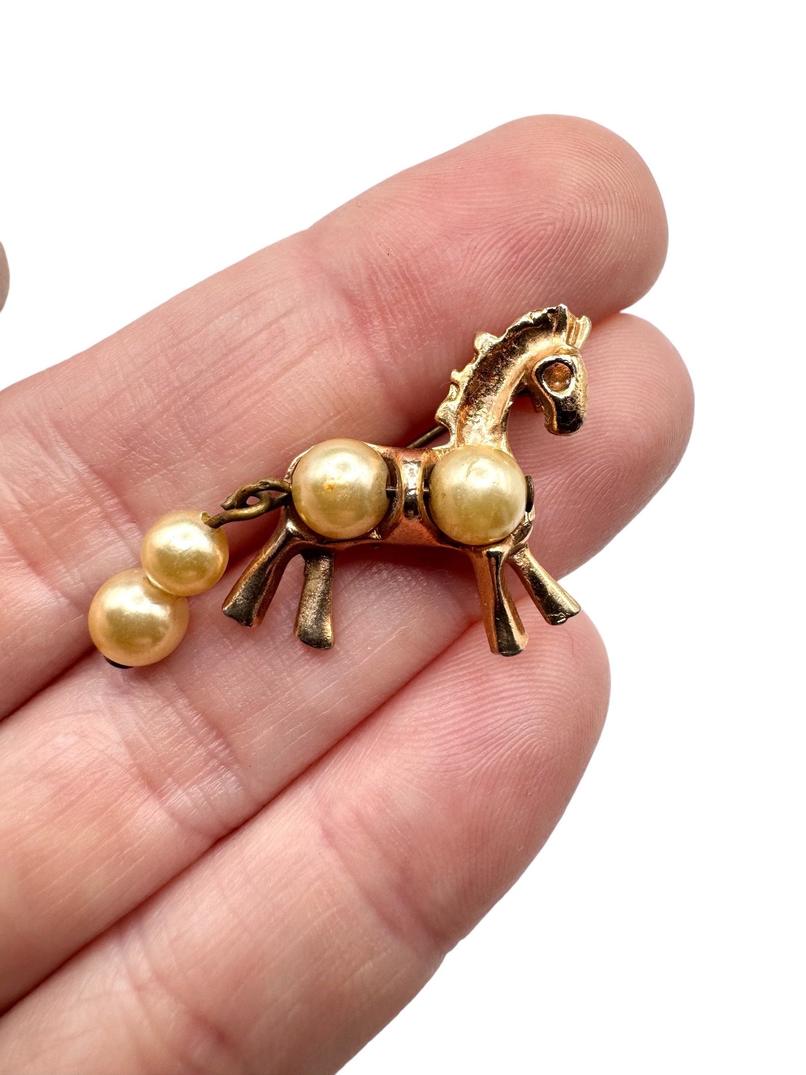 Vintage Articulating Horse Donkey Gold Tone Brooch With Faux Pearls 1 ...