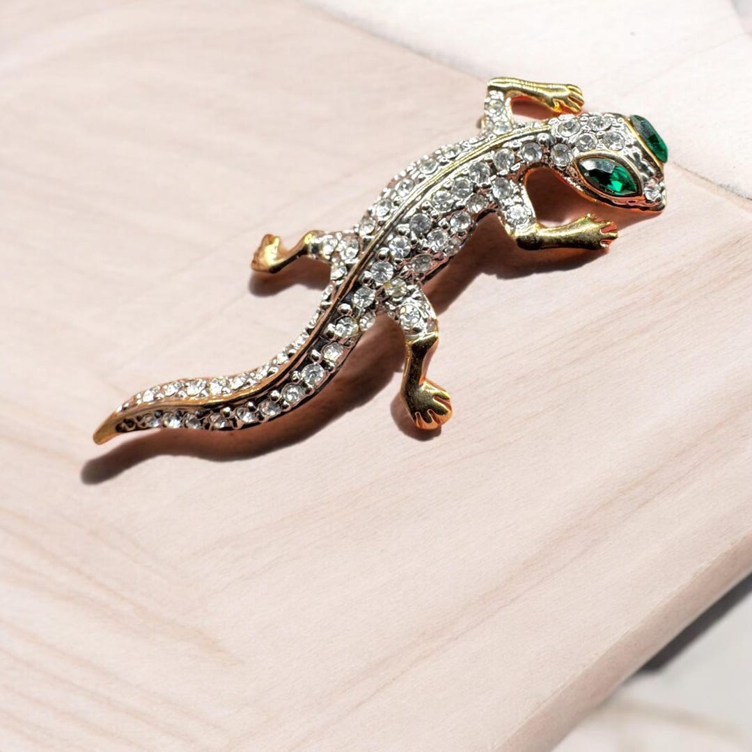 Vintage Ballou Reg’d Crystal Rhinestone Gecko Lizard Pin Well-dressed ...