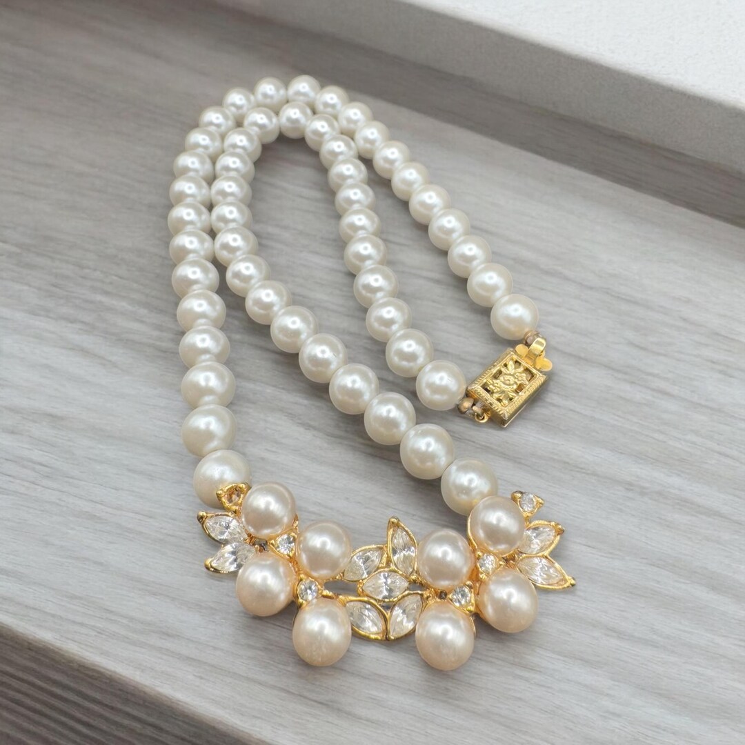 Vintage Signed Tanya Lind Gold Tone Faux Pearl Rhinestone Collar Choker ...
