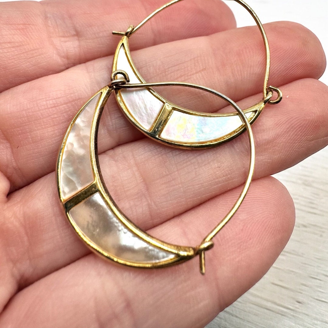 Arte Vitta Sterling Mother of Pearl Inlaid Drop Pierced Earrings 18k ...