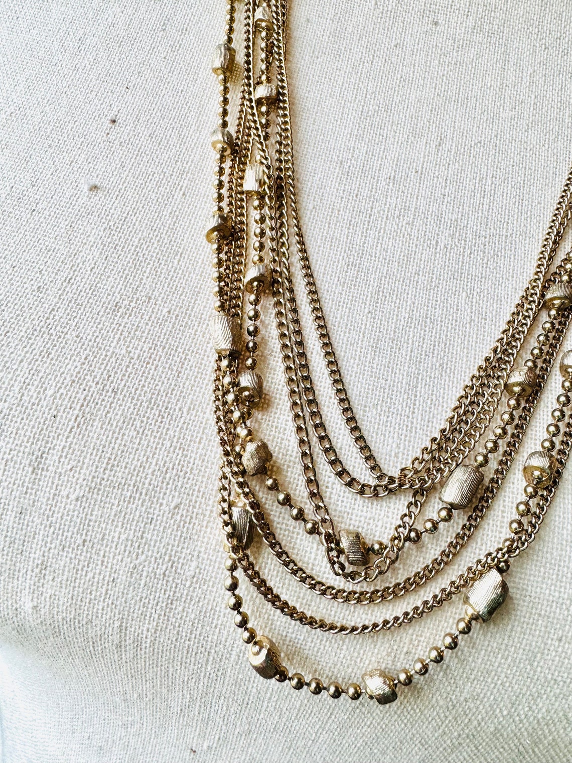 Vintage Ornate Clasp 6 Strand Multi Strand Light Gold Tone Graduated ...