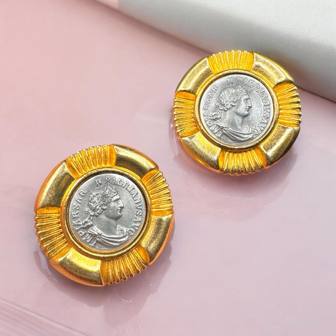 Rare Vintage Gold Tone Ben-amun Roman Coin Clip on Earrings Heavy - Etsy
