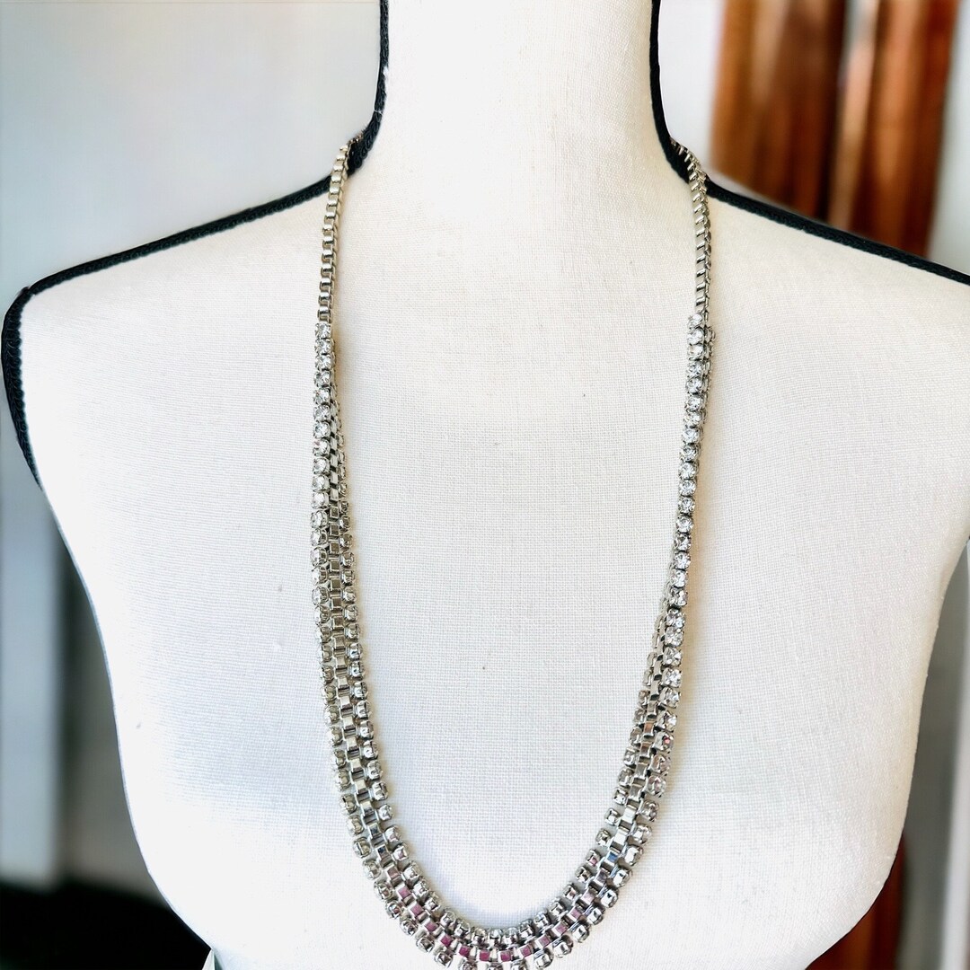 Vintage Ann Taylor Unique Box Chain Double Sided Rhinestone Necklace 30 ...