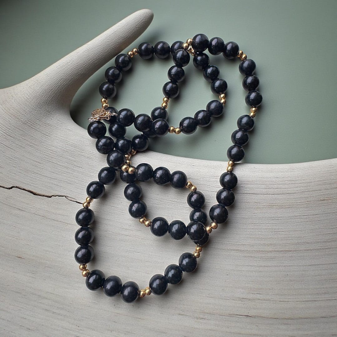 Vintage Asian Natural Gemstone Possibly Onyx Beaded Gold Plated ...