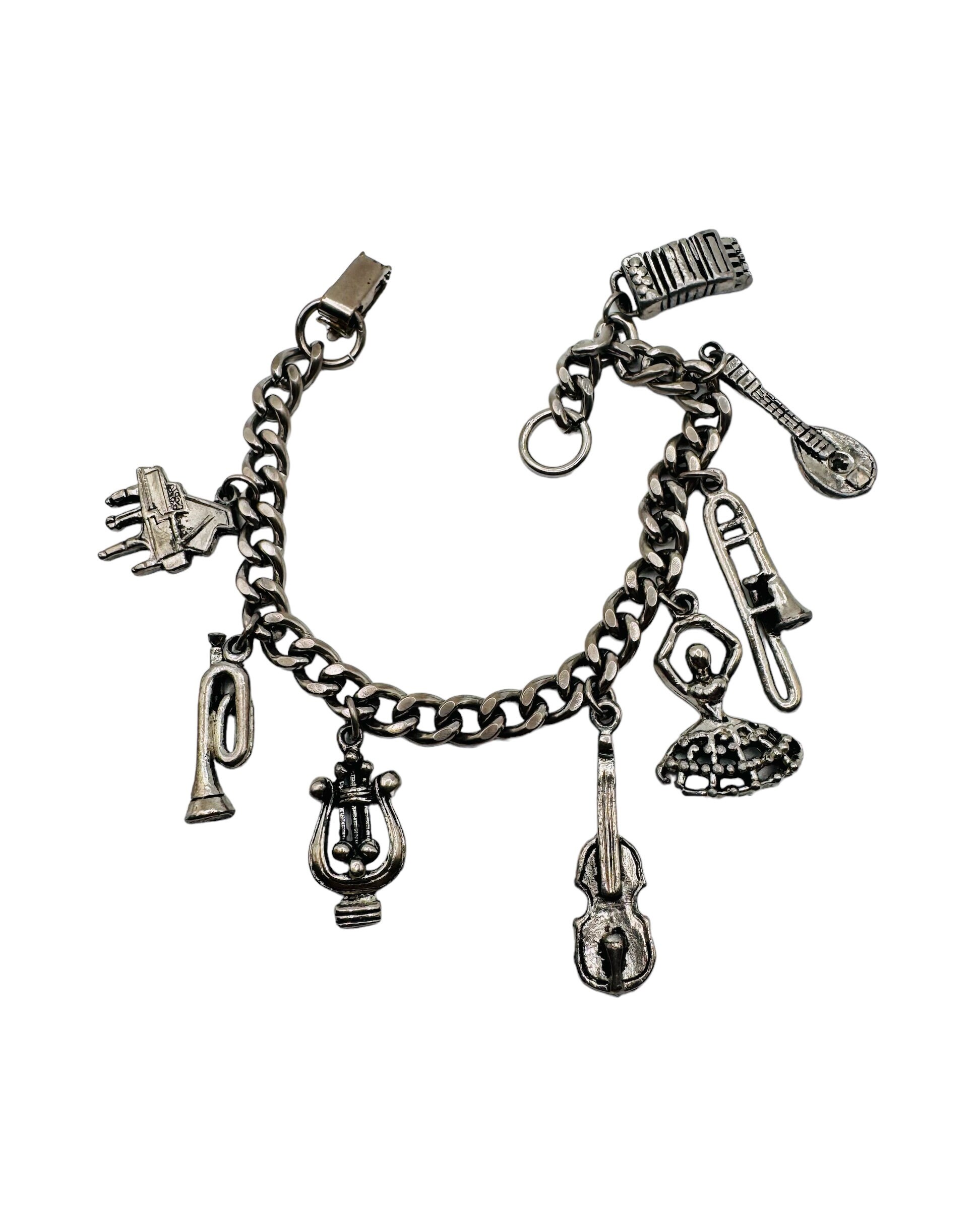 Vintage Musical Instrument Dance Silver Tone Charm Bracelet 7 3/4 - Etsy