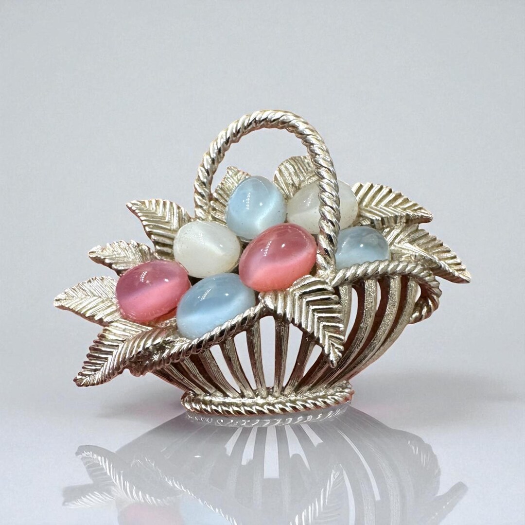 1960s Crown Trifari Oval Shaped Pastel Glass Moonstone Cabochons Easter ...