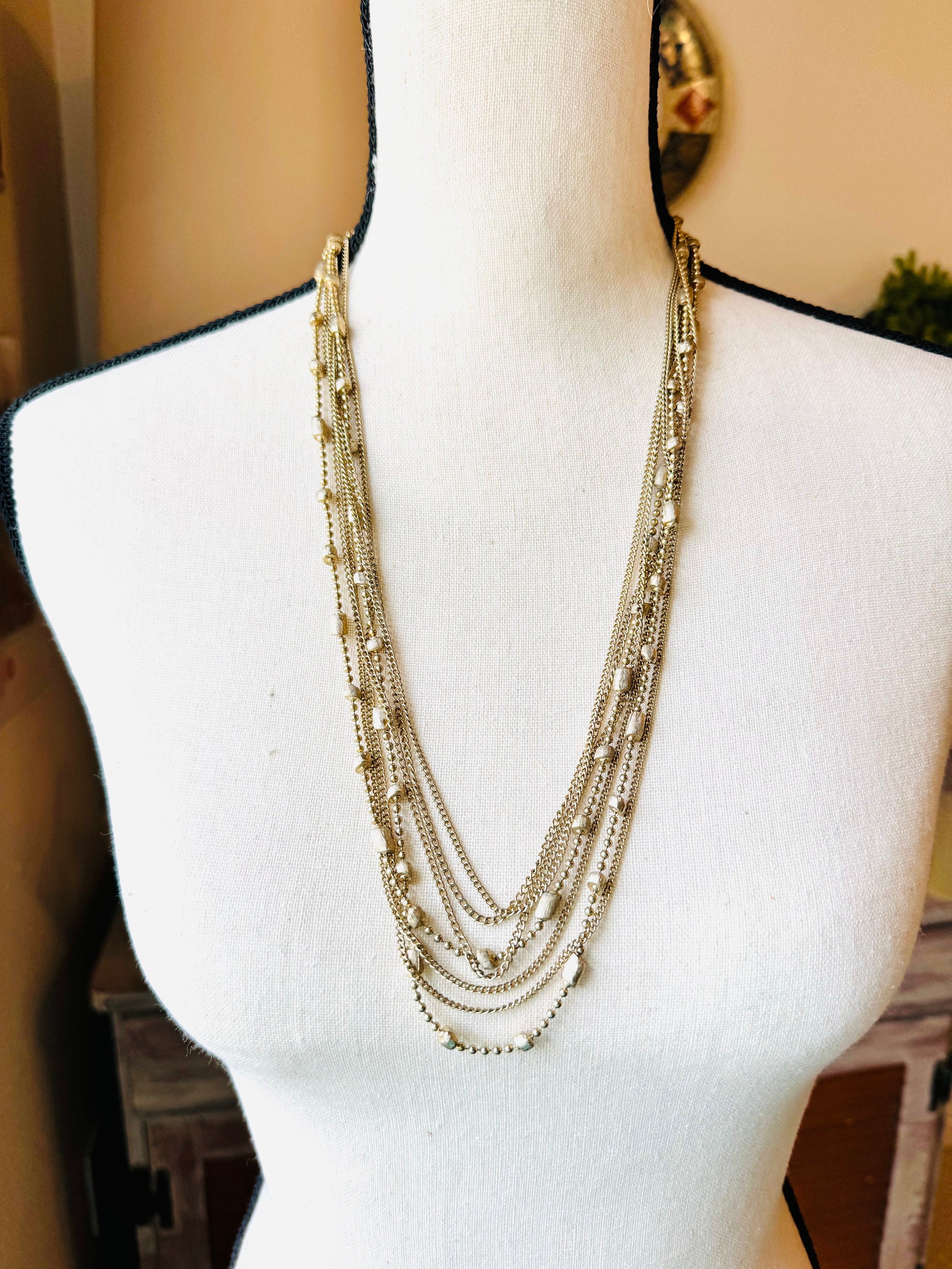 Vintage Ornate Clasp 6 Strand Multi Strand Light Gold Tone Graduated ...