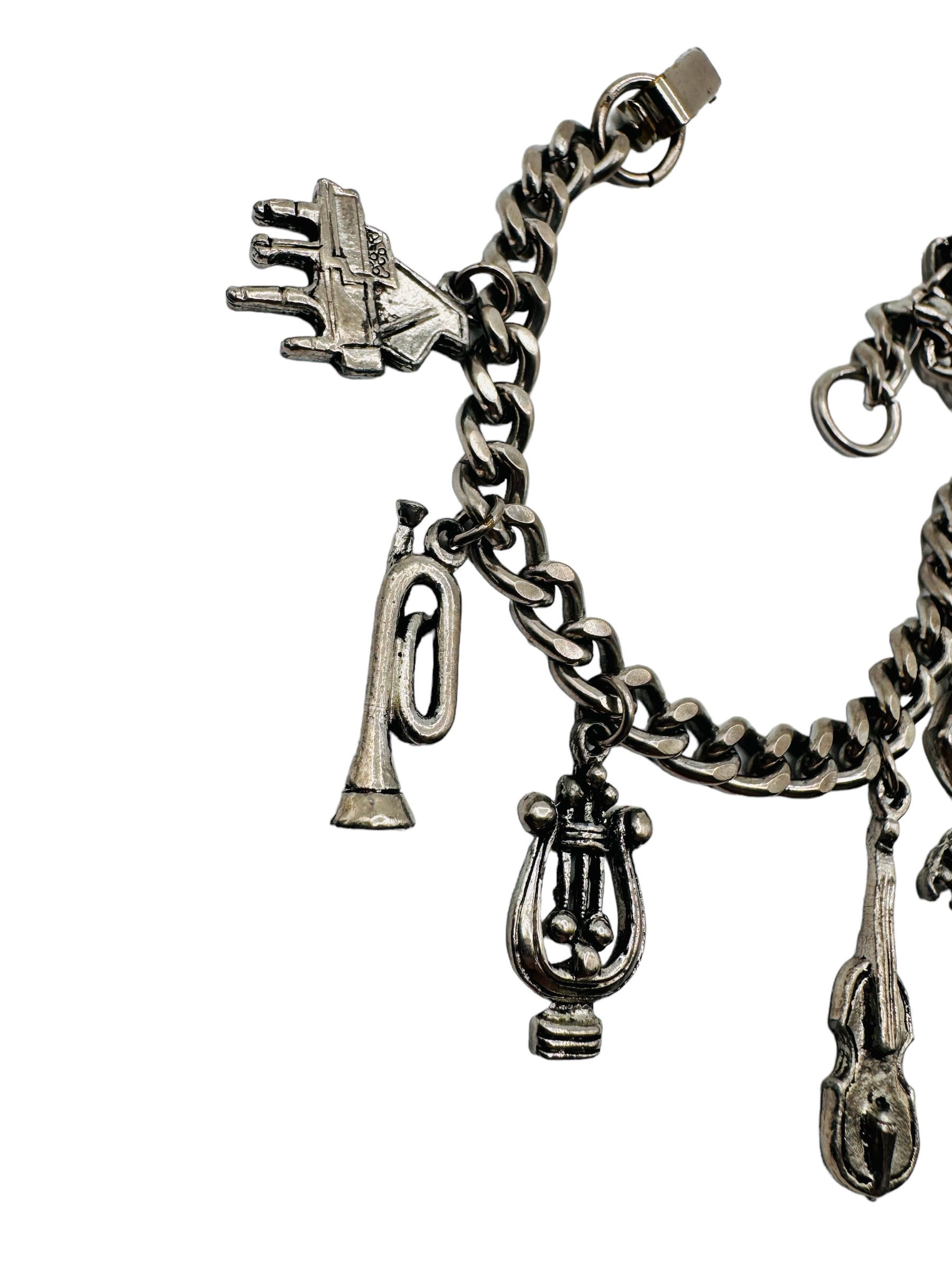 Vintage Musical Instrument Dance Silver Tone Charm Bracelet 7 3/4 - Etsy