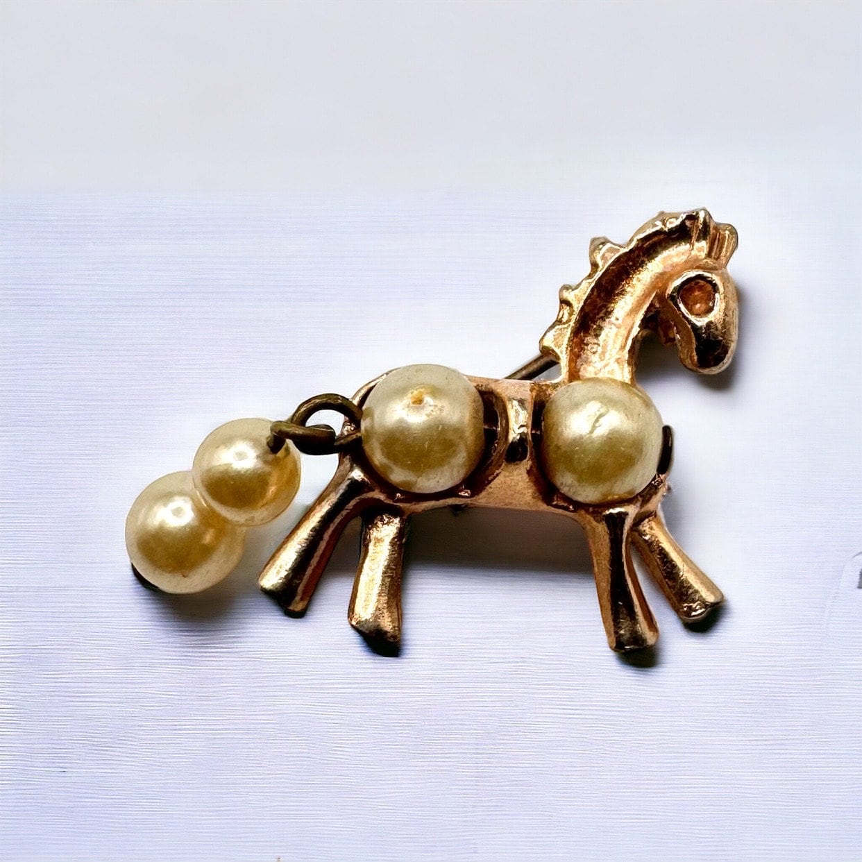 Vintage Articulating Horse Donkey Gold Tone Brooch With Faux Pearls 1 ...