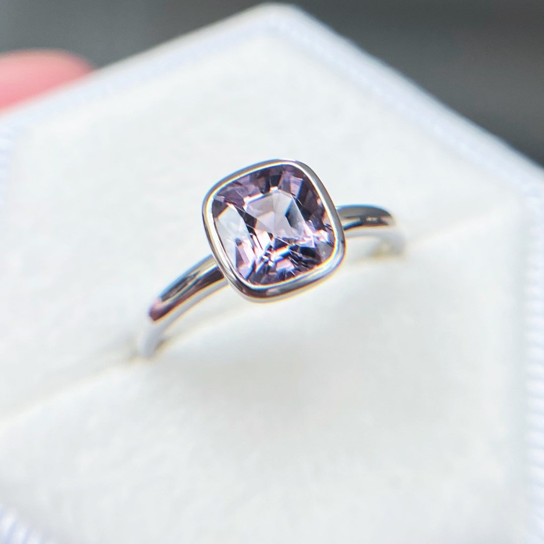 Natural Grey Spinel 18k White Gold Bezel Ring - Etsy
