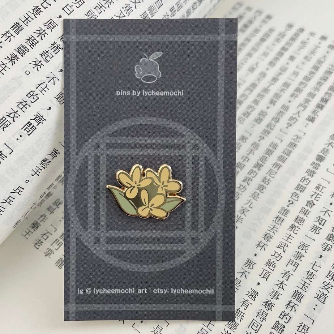 Floral Mini Pins - Tea Olive and Folding Fan Enamel Pin, Tiny Pins, Tea ...