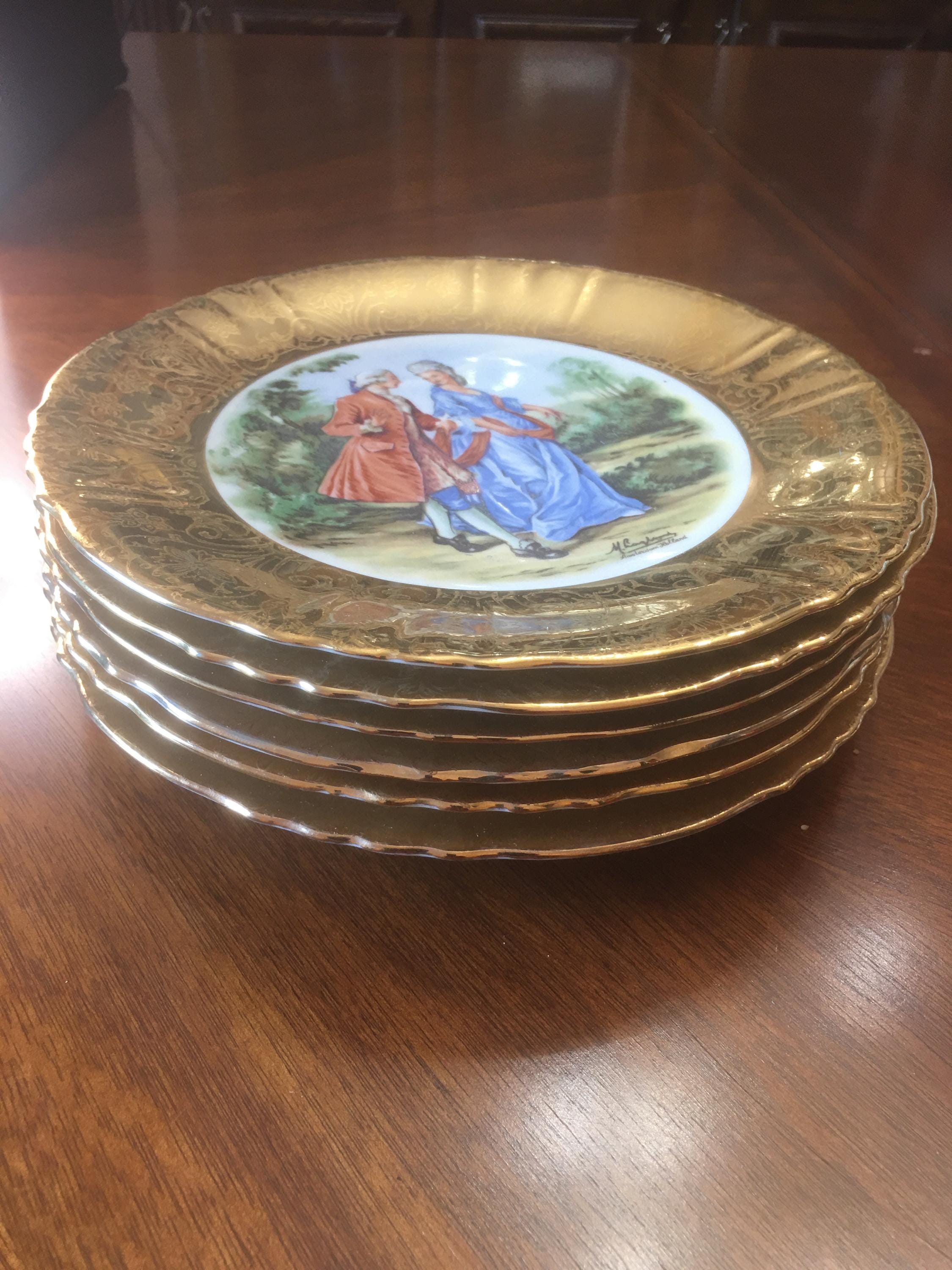 A Lot of 6 Atlas Fine Chinaware Warranted 22 Karat Gold 7” Decorative ...