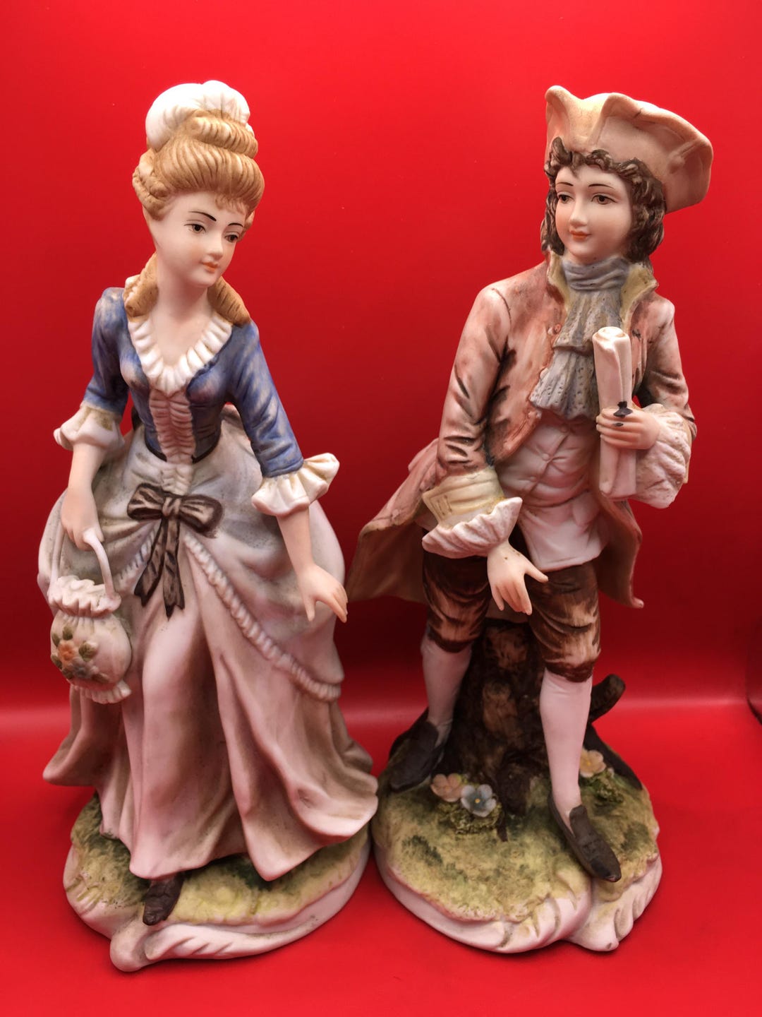 Vintage Lefton Couple Edward KW345A and Marguerite KW345B Hand Painted ...