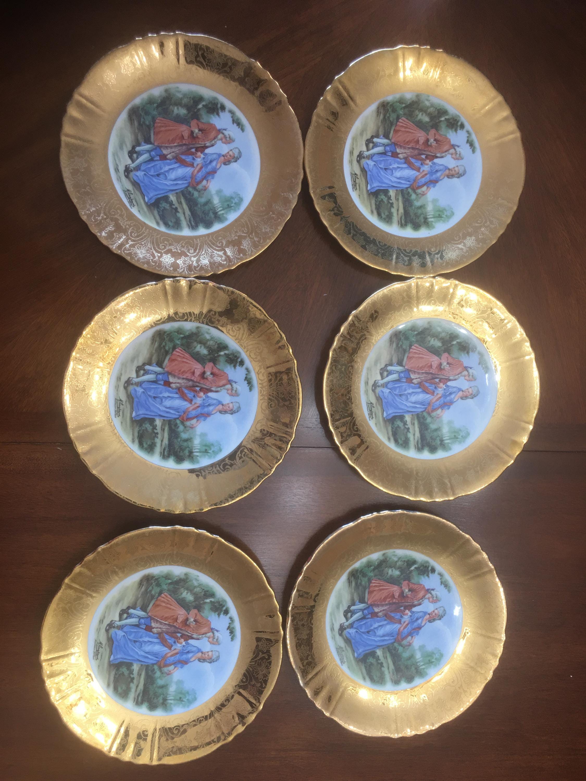A Lot of 6 Atlas Fine Chinaware Warranted 22 Karat Gold 7” Decorative ...