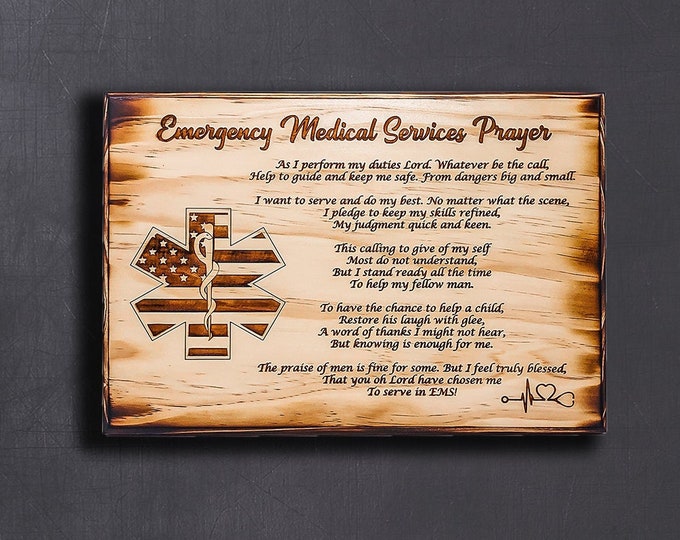 EMS Prayer Plaque, EMT Gift, Paramedic, Emergency Medical Services Gift ...