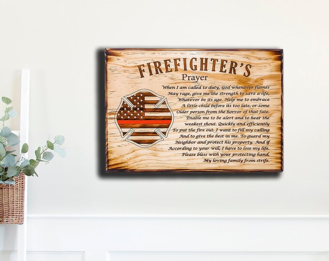 Firefighter Gift Personalized Prayer, Prayer Plaque, Thin Red Line Sign ...