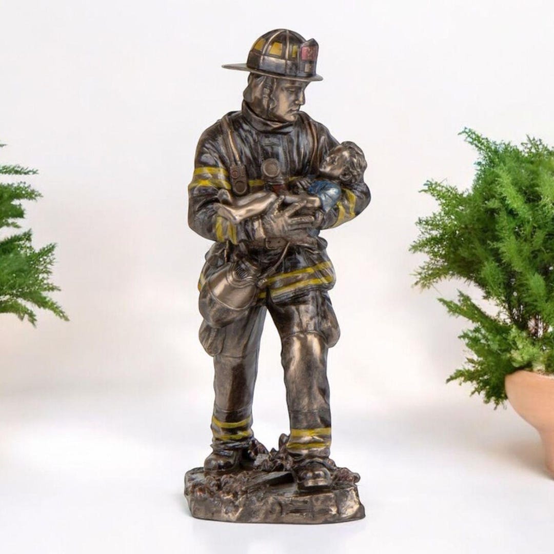 Bronze Plated Lifeguard With Child Polystone Statuette, Protector Gift ...