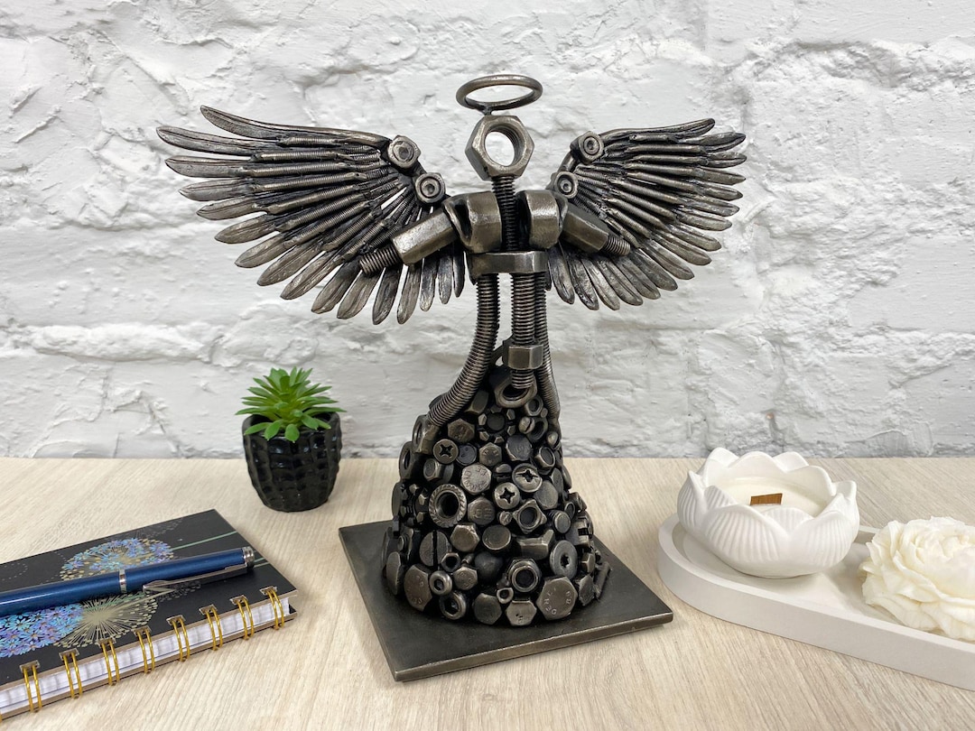 Recycled Hardware Angel Sculpture – Handmade Industrial Decor, Sympathy ...