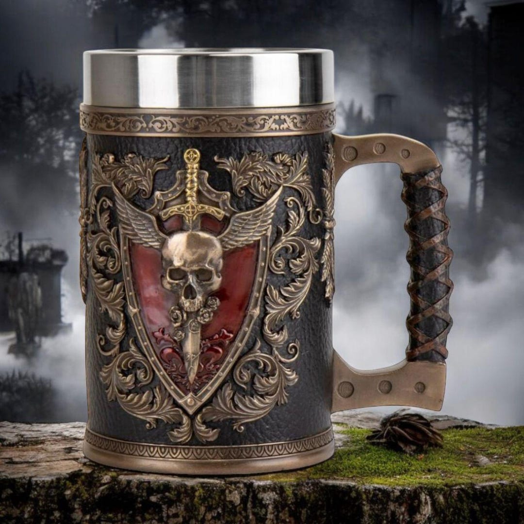 Beer Glass With Skull and Sword, Beer Glass Made of Stone, Beer Mug ...