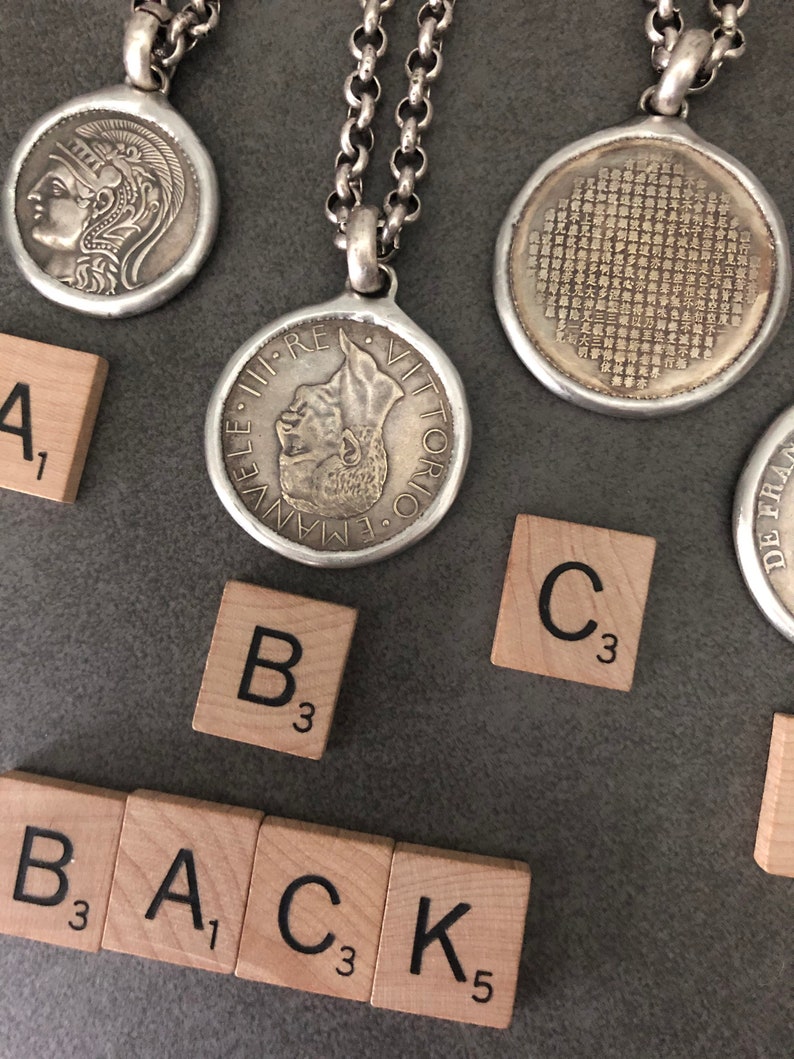 Old Coin Necklace, Silver European Coin Pendant Jewelry, Rolo Chain ...