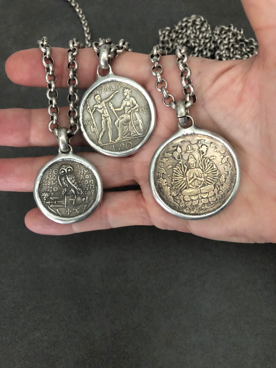 Old Coin Necklace Silver European Coin Pendant Jewelry Rolo | Etsy