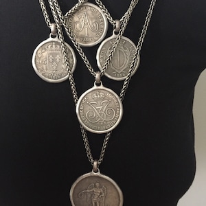 Old Coin Necklace, European Silver Coin Jewelry, Wheat Chain, Antique ...