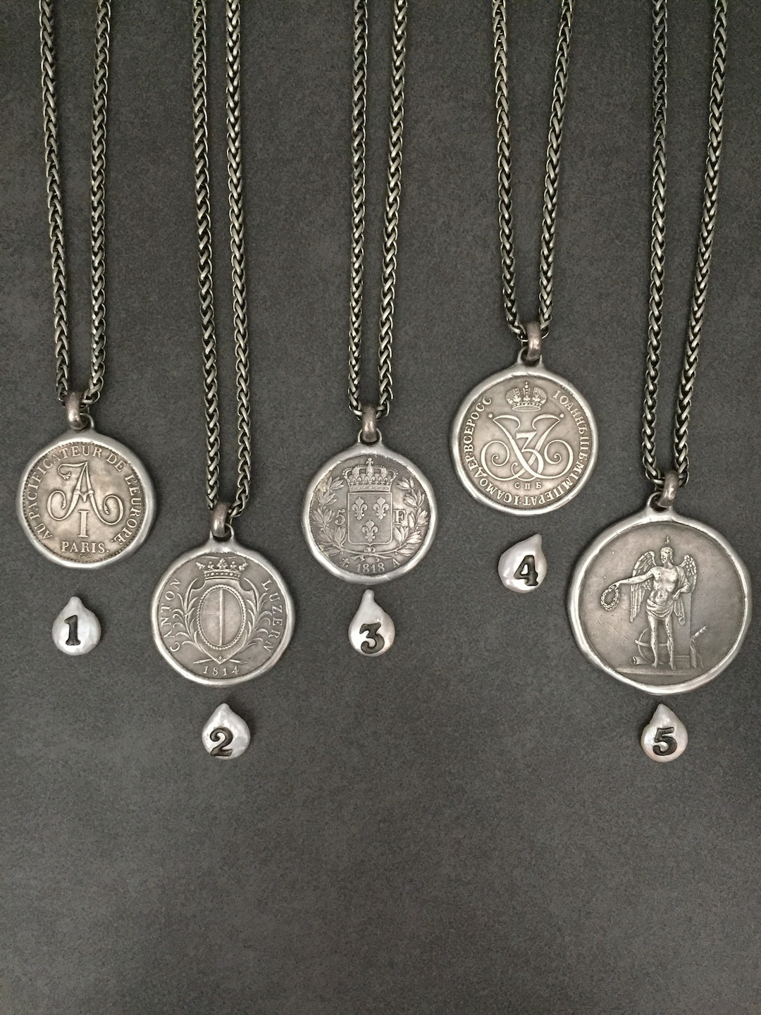 Old Coin Necklace, European Silver Coin Jewelry, Wheat Chain, Antique ...