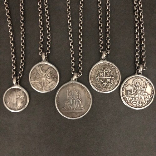 Old Coin Necklace Silver European Coin Pendant Jewelry Rolo | Etsy
