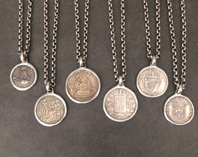 Old Coin Necklace, Silver European Coin Pendant Jewelry, Rolo Chain ...