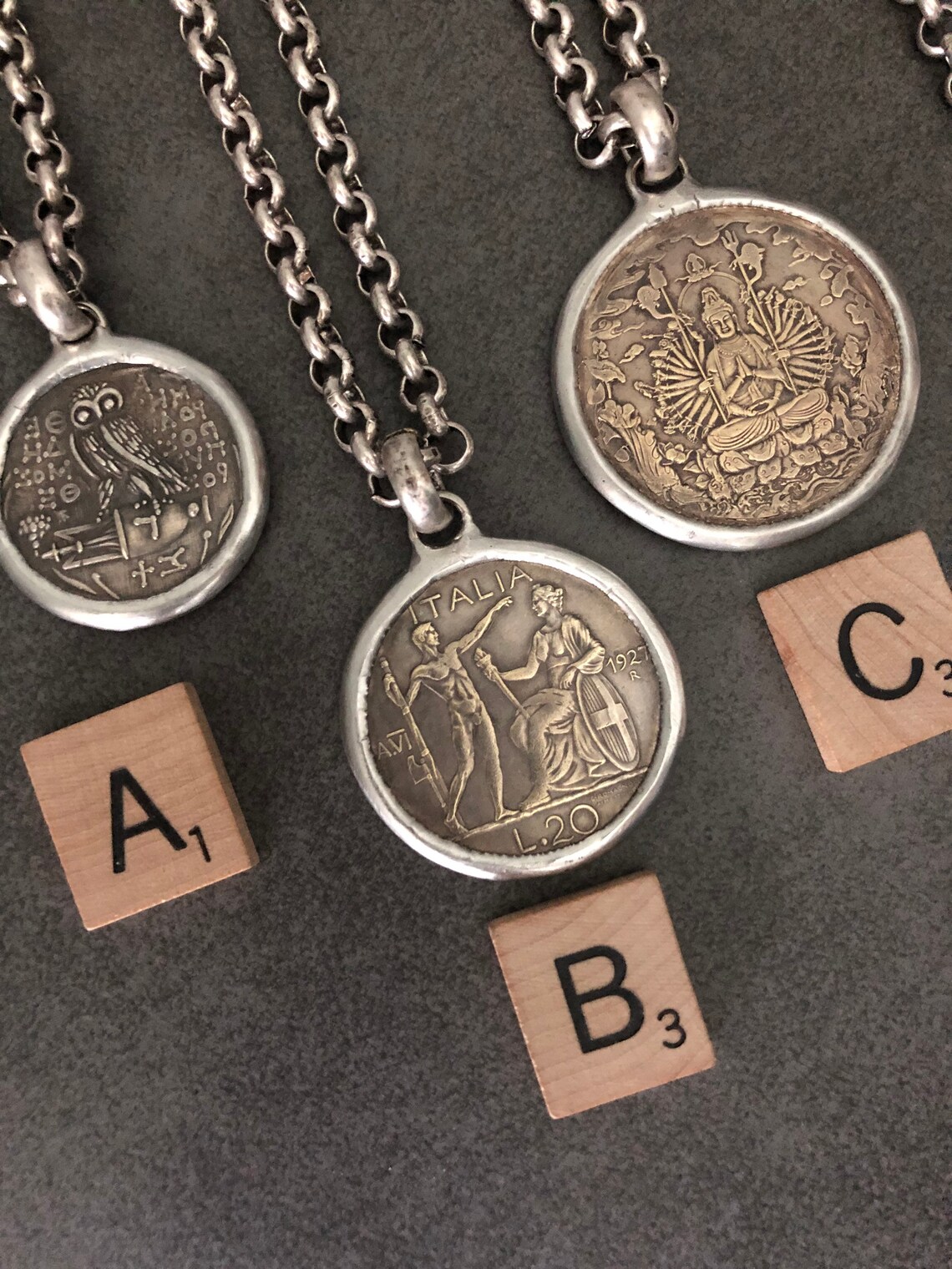 Old Coin Necklace Silver European Coin Pendant Jewelry Rolo | Etsy