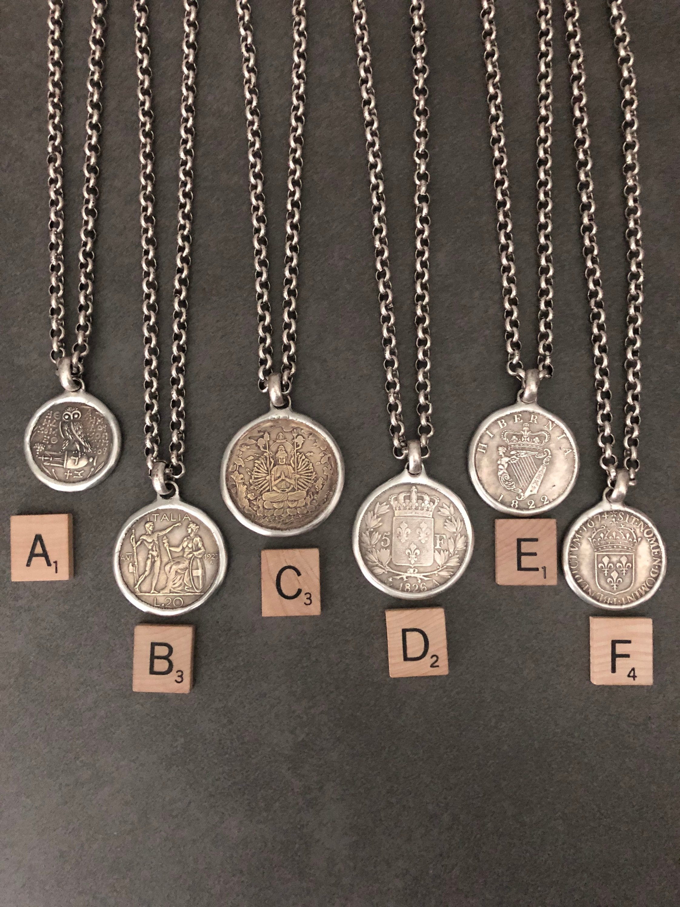Old Coin Necklace, Silver European Coin Pendant Jewelry, Rolo Chain ...
