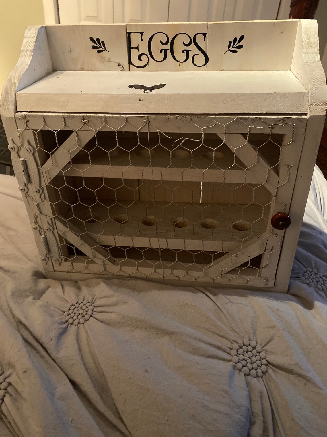 Vintage chicken wire white wood cabinet handmade | Etsy