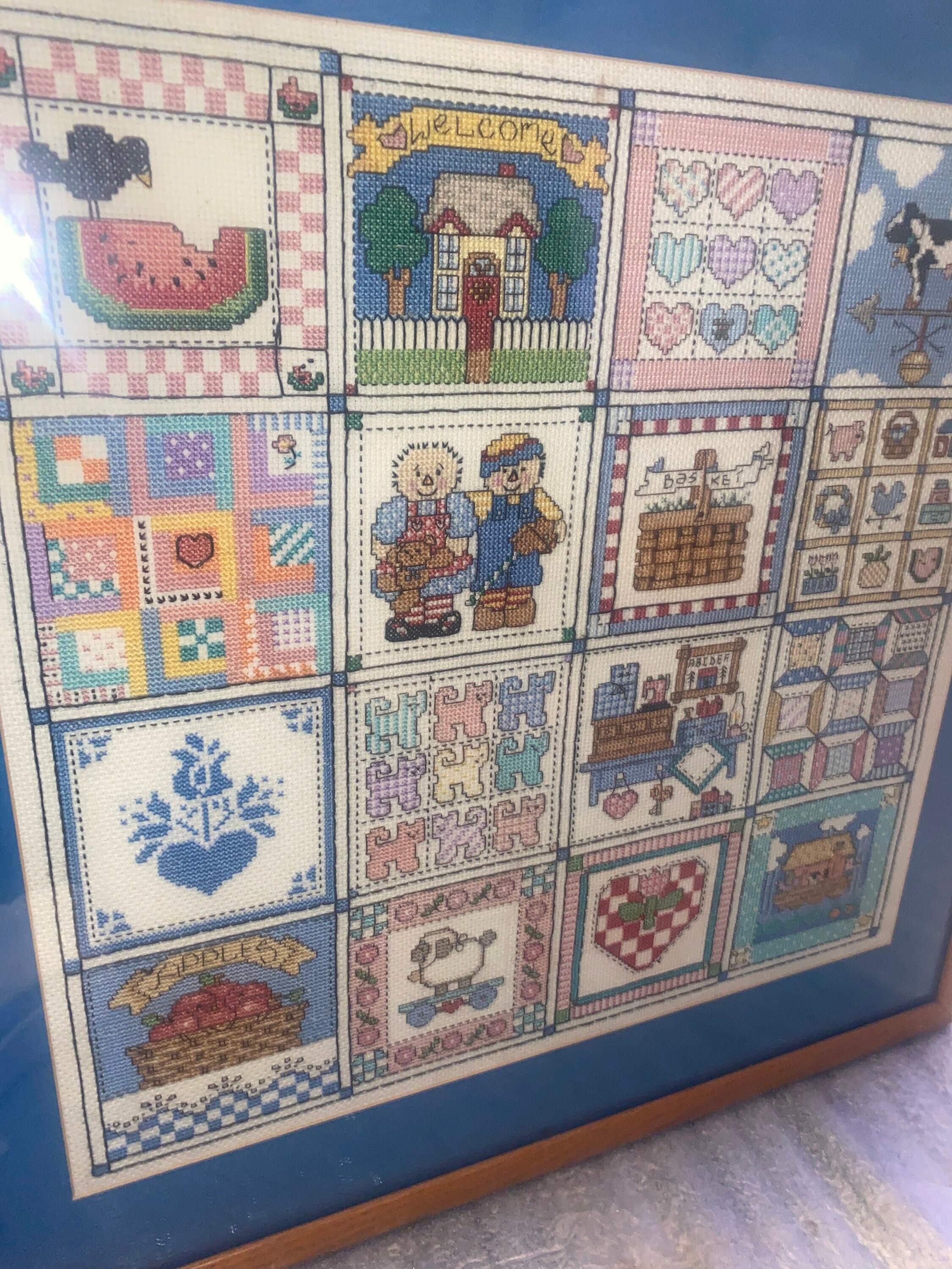 Vintage Cross Stitch - Country Squares “FARM LIFE” 21 X 21 1998 Framed ...