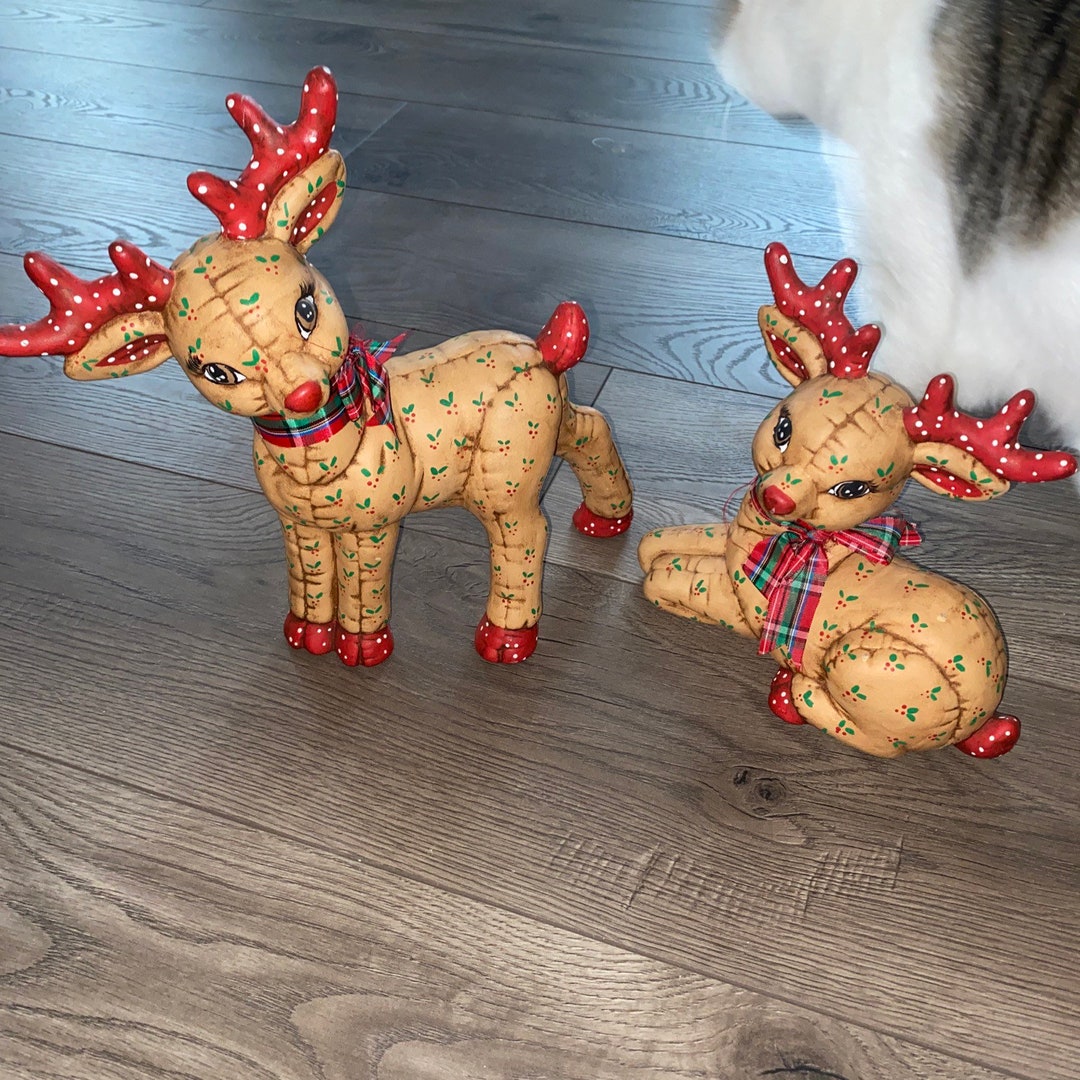 Vintage 2 Kimple Ceramic Mold Christmas Reindeer Deer Figurines Hand ...