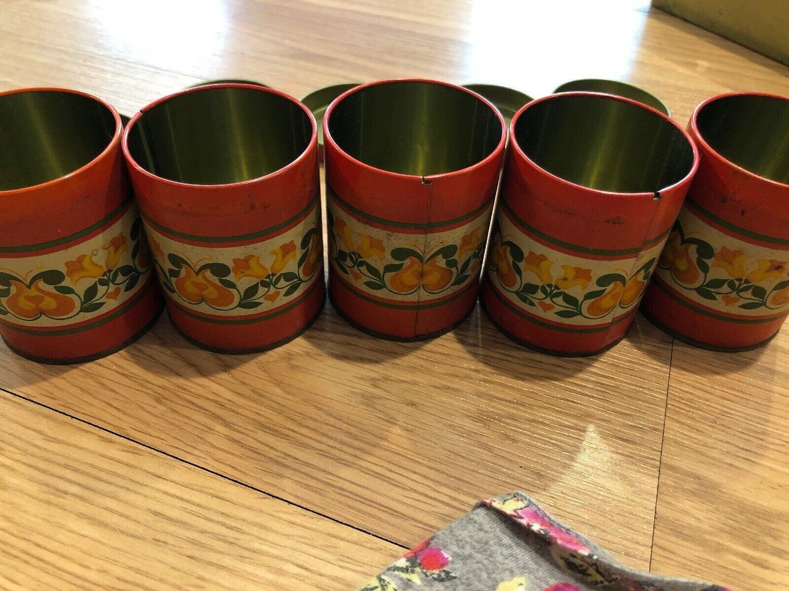 Set of Five Small Canisters Wall Decor #1246 Vintage Small Red Metal ...