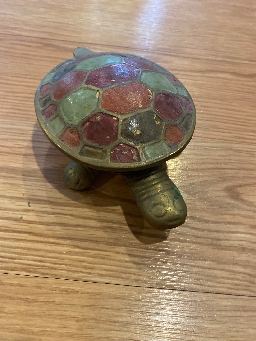Vtg Brass Turtle Multi Color Shell Lid Opens/closes Jewelry Secret ...