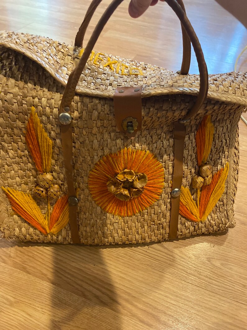 Vintage 1960s or 1970s Woven Straw and Palm Yellow / Orange | Etsy